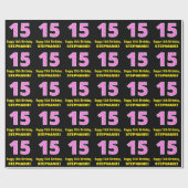 15th Birthday: Pink Stripes and Hearts "15" + Name Wrapping Paper | Zazzle