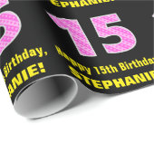 15th Birthday: Pink Stripes and Hearts "15" + Name Wrapping Paper | Zazzle