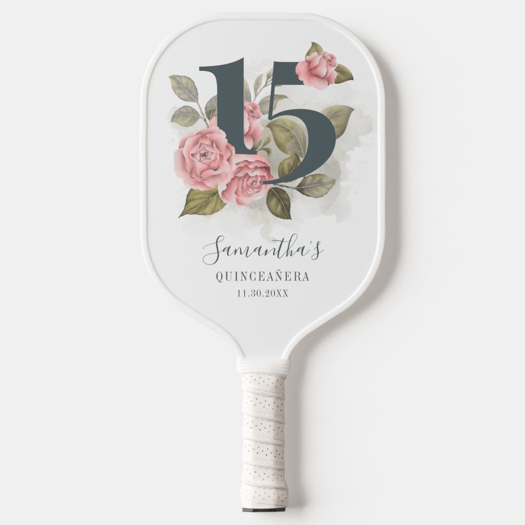 15th Birthday Quinceanera Pink Floral Pickleball Paddle | Zazzle