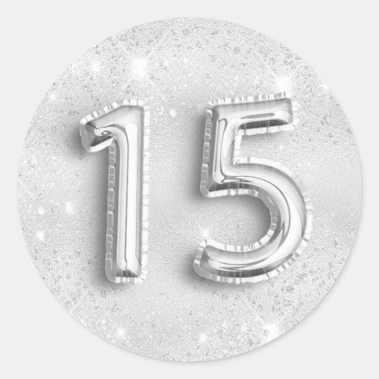 15th birthday silver glitter dust number 15 classic round sticker ...