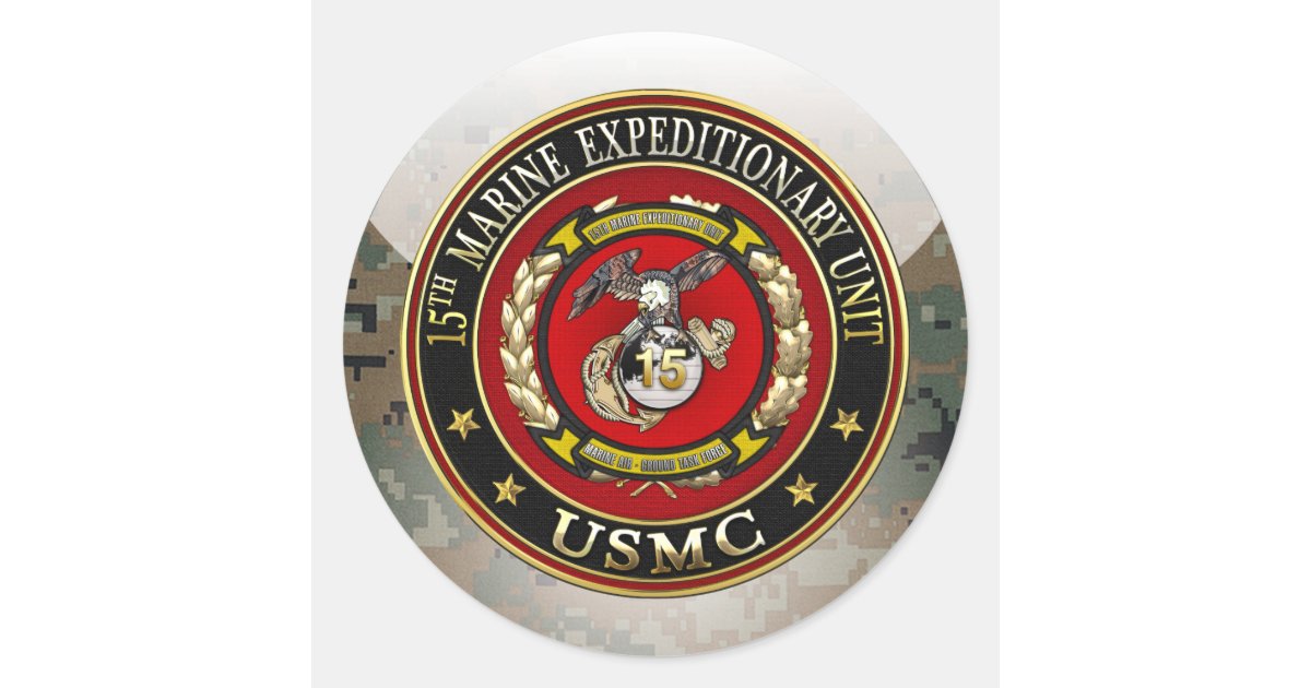 15th Marine Expeditionary Unit (15th MEU) [3D] Classic Round Sticker ...