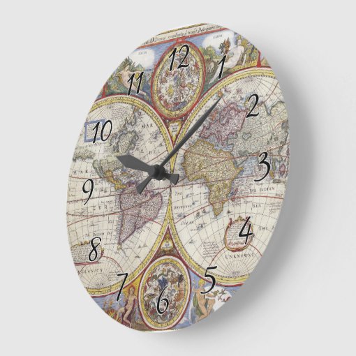 1626 Vintage World Map Large Clock | Zazzle