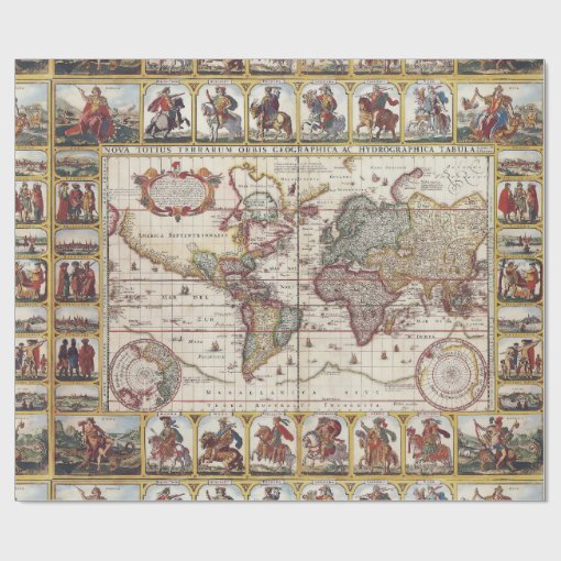 1652 Map of the World, Doncker Sea Atlas World Map Wrapping Paper | Zazzle