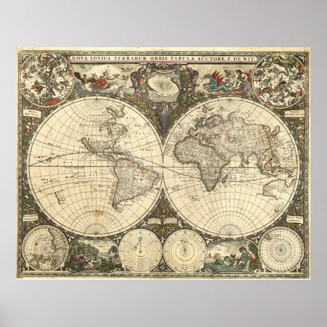 1660 World Map by Frederick de Wit Poster | Zazzle