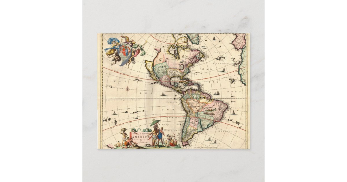 1670 America Map Postcard | Zazzle