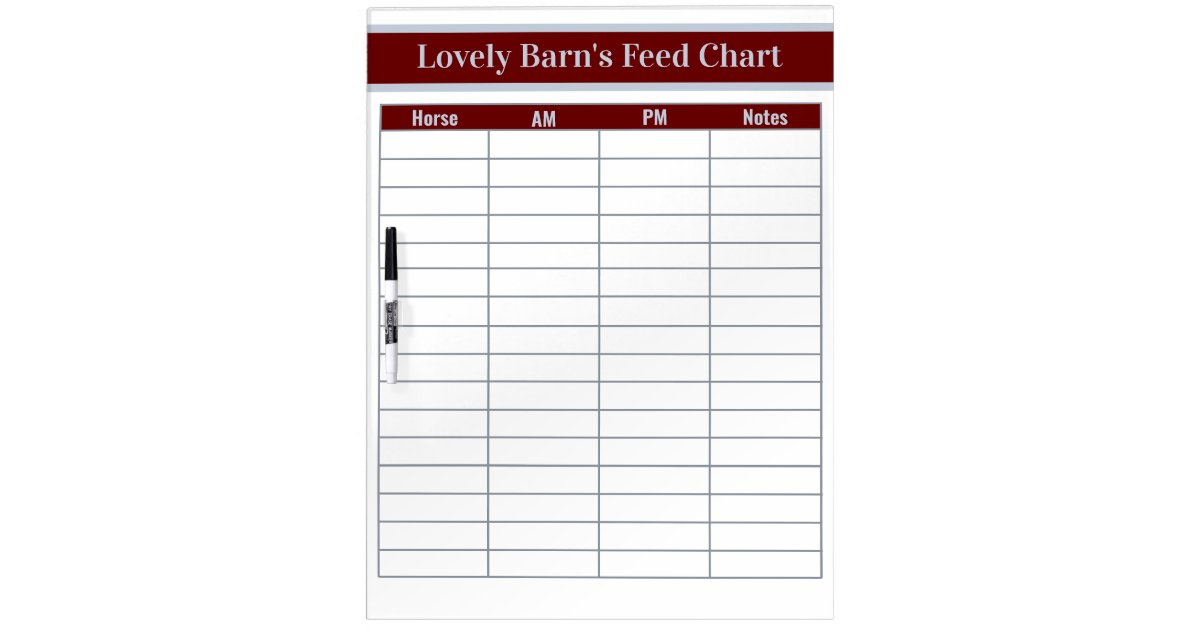 16 Horse Boarding Barn Feed Chart - Red + Silver Dry Erase Board | Zazzle