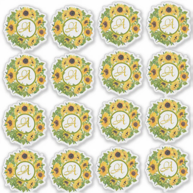 16 Monogrammed Sunflower Stickers Customizable | Zazzle
