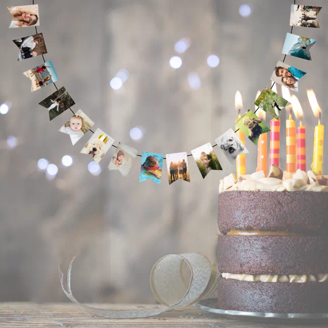 16 own photos personalized Birthday Party Bunting Flags | Zazzle