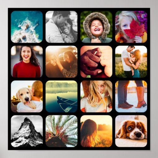 16 Photo Grid Wall Poster Template Collage | Zazzle