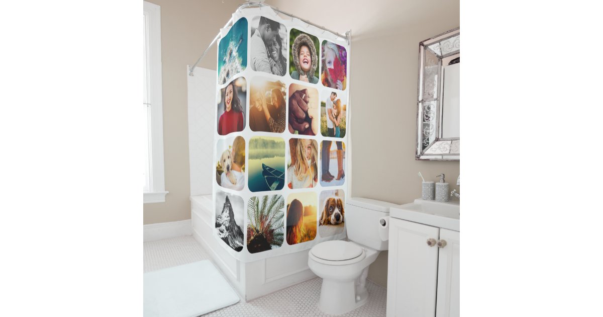 16 Photo Template Rounded White Shower Curtain | Zazzle