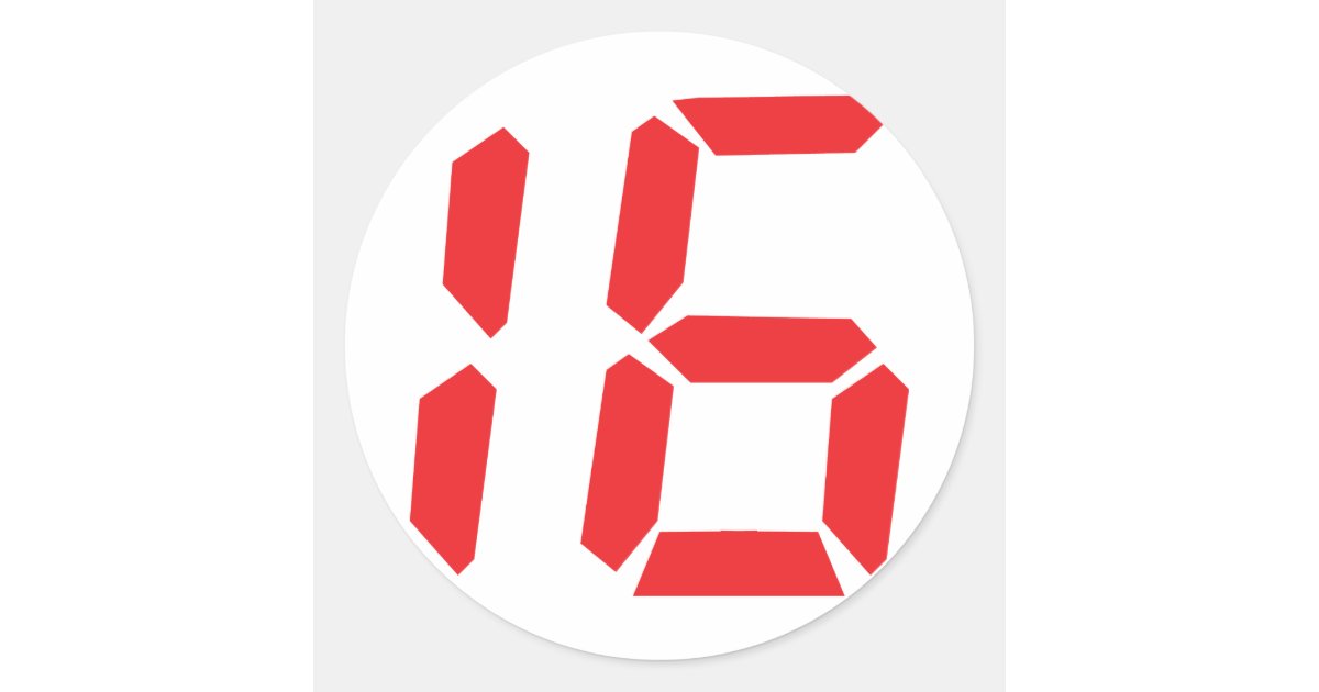 16 sixteen red alarm clock digital number classic round sticker ...