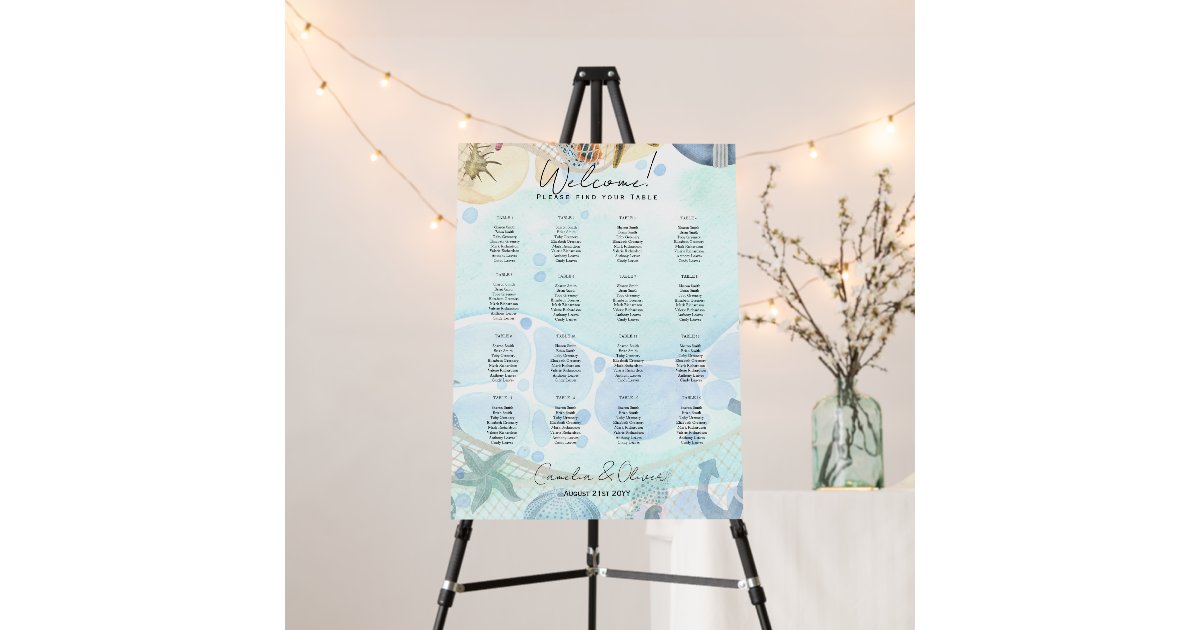 16 Table Beach Coastal Wedding Seating Chart Foam Board | Zazzle