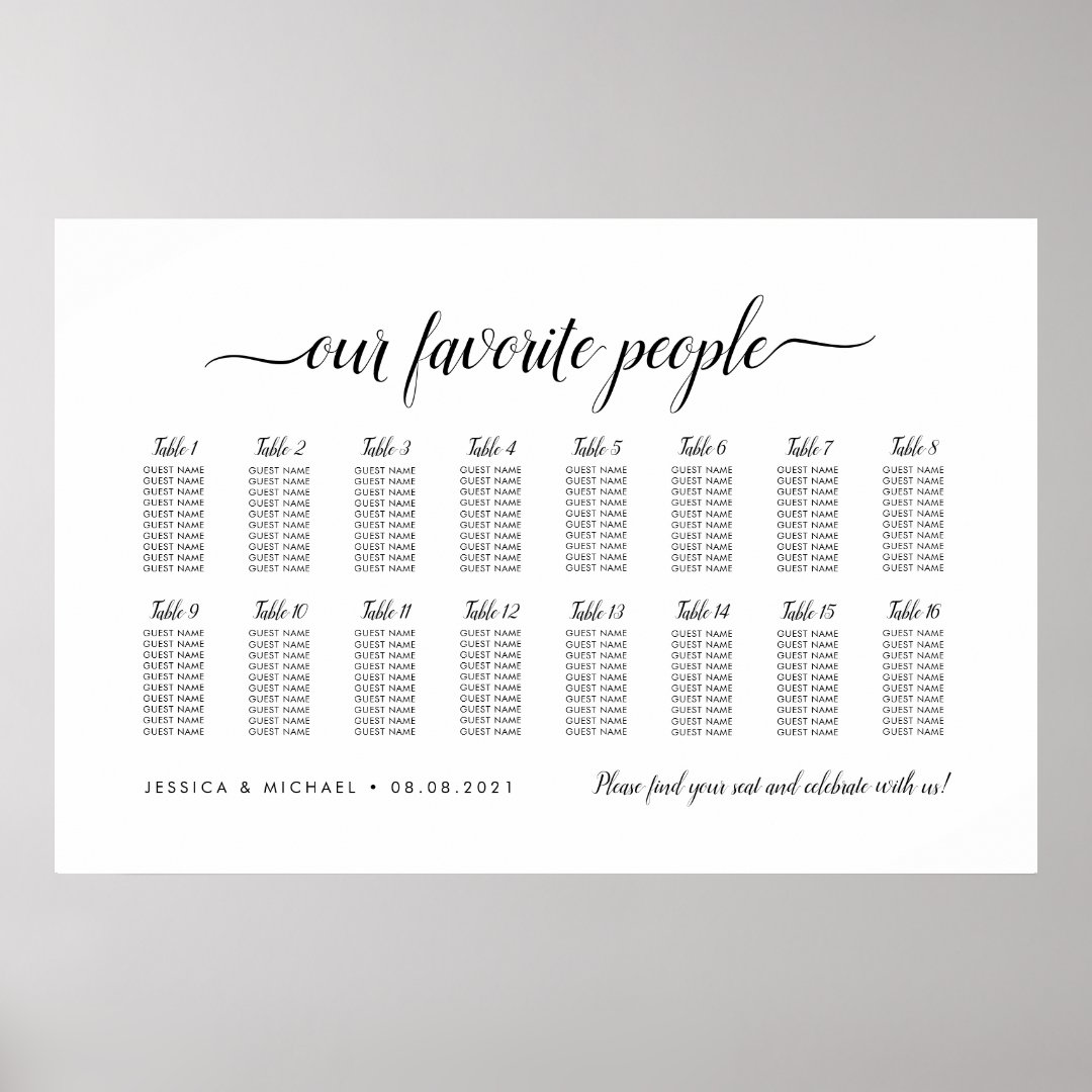 16 Table Elegant Our Favorite People Seating Chart | Zazzle
