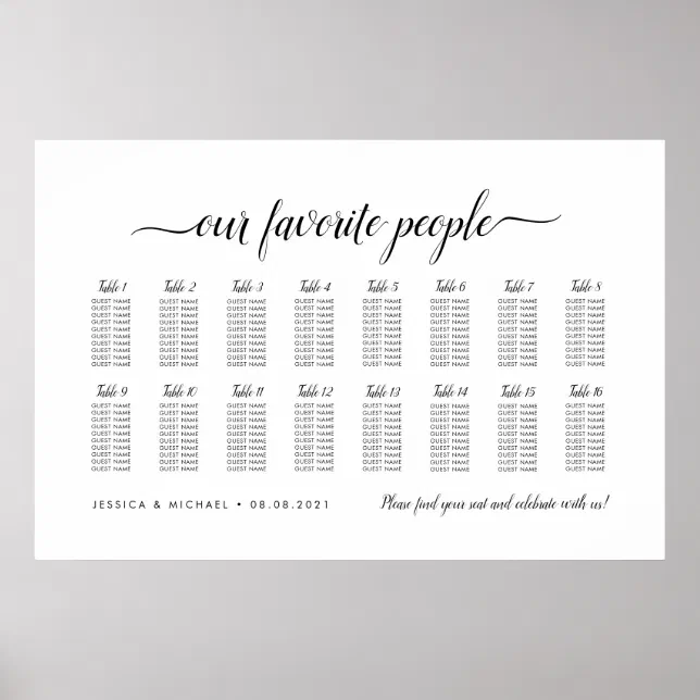 16 Table Elegant Our Favorite People Seating Chart | Zazzle