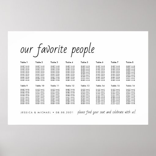 16 Table Elegant Wedding Guest Seating Chart | Zazzle