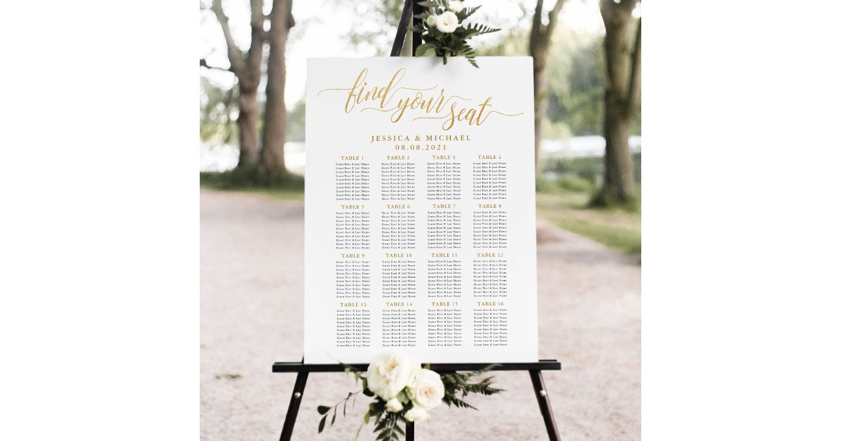 16 Table Gold Wedding Guest Seating Chart | Zazzle