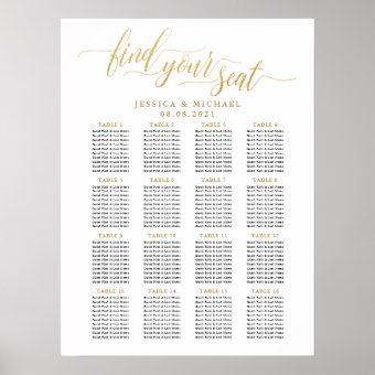 16 Table Large Gold Wedding Guest Seating Chart | Zazzle