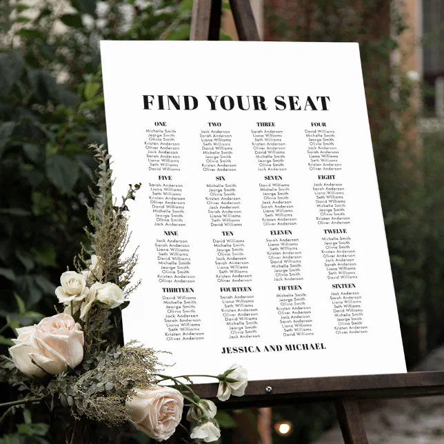 16 Table Large Wedding Guest Seating Chart | Zazzle
