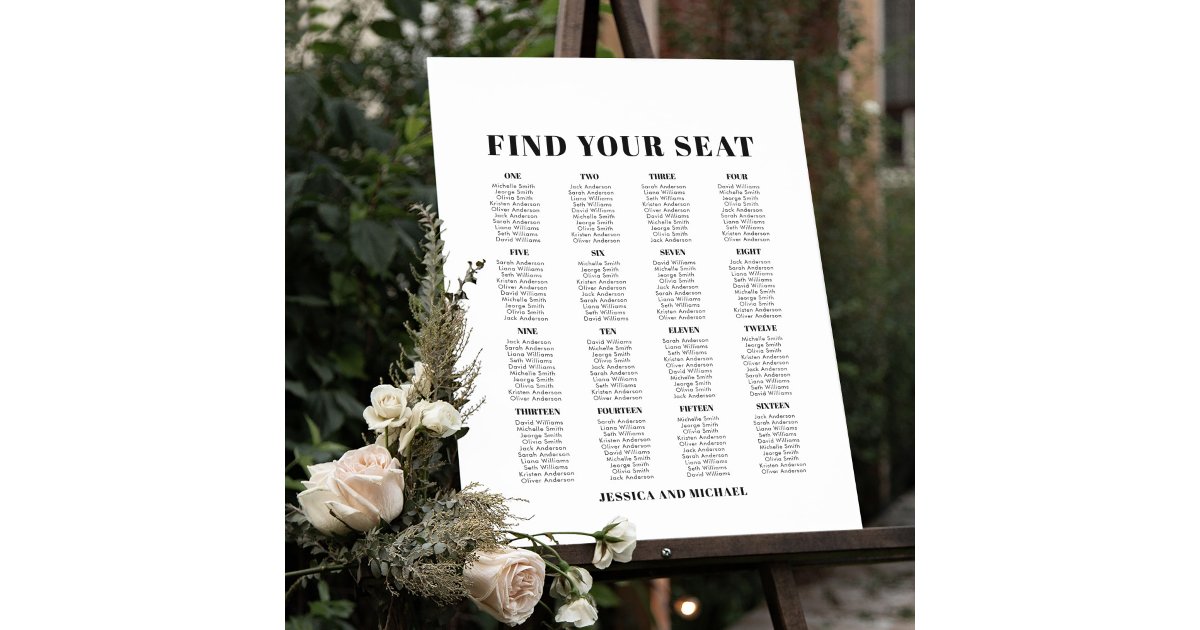 16 Table Large Wedding Guest Seating Chart | Zazzle