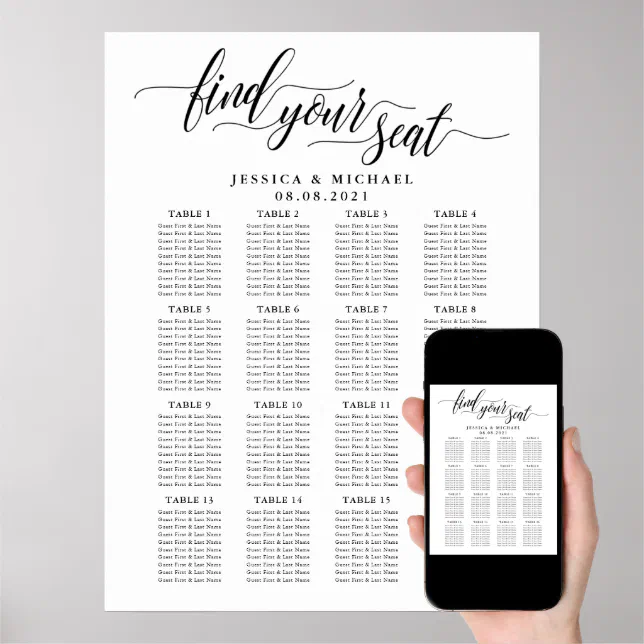 16 Table Large Wedding Guest Seating Chart | Zazzle