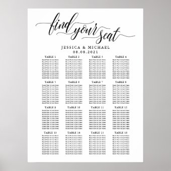 16 Table Large Wedding Guest Seating Chart | Zazzle