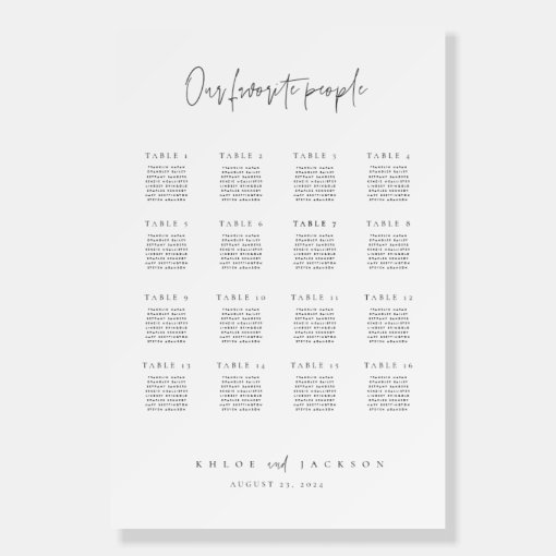 16 Table Seating Chart Sign Minimalist Wedding | Zazzle