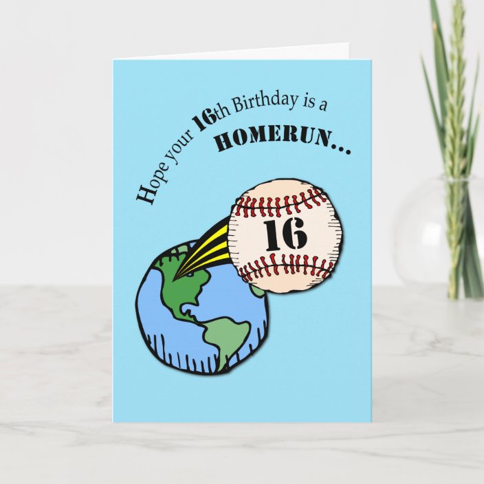 16th Birthday Baseball Home Run Card | Zazzle