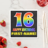 16th Birthday: Bold, Fun, Simple, Rainbow 16 Napkins | Zazzle