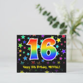 16th Birthday: Fun Stars Pattern, Rainbow 16, Name Postcard | Zazzle