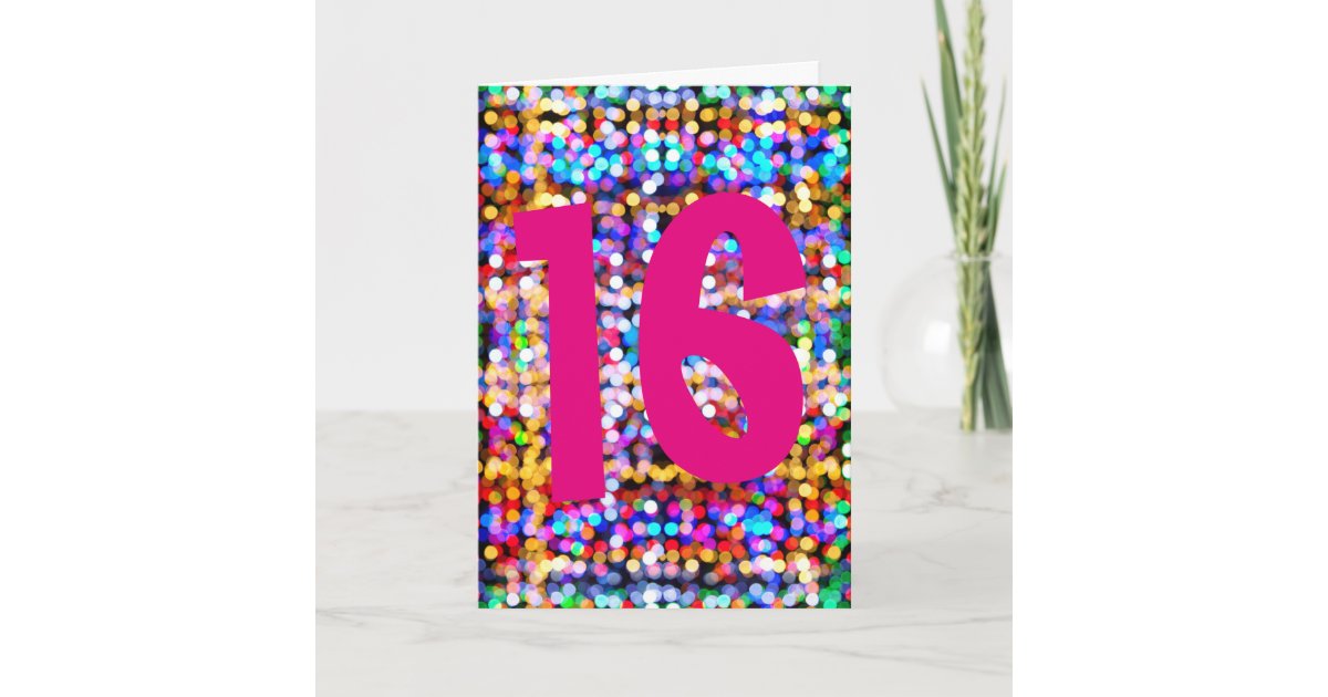 16th Birthday. Happy Bright Colourful Lights Card | Zazzle