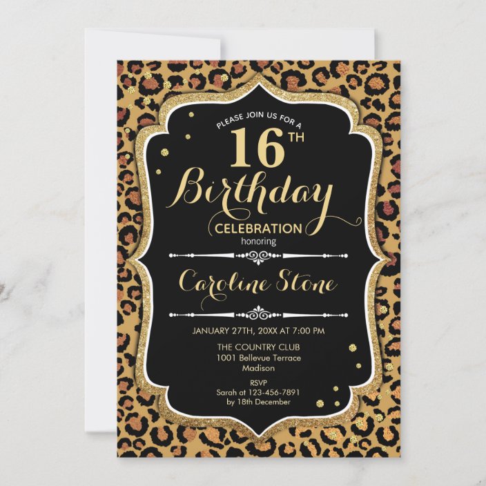 16th Birthday - Leopard Print Invitation | Zazzle.com