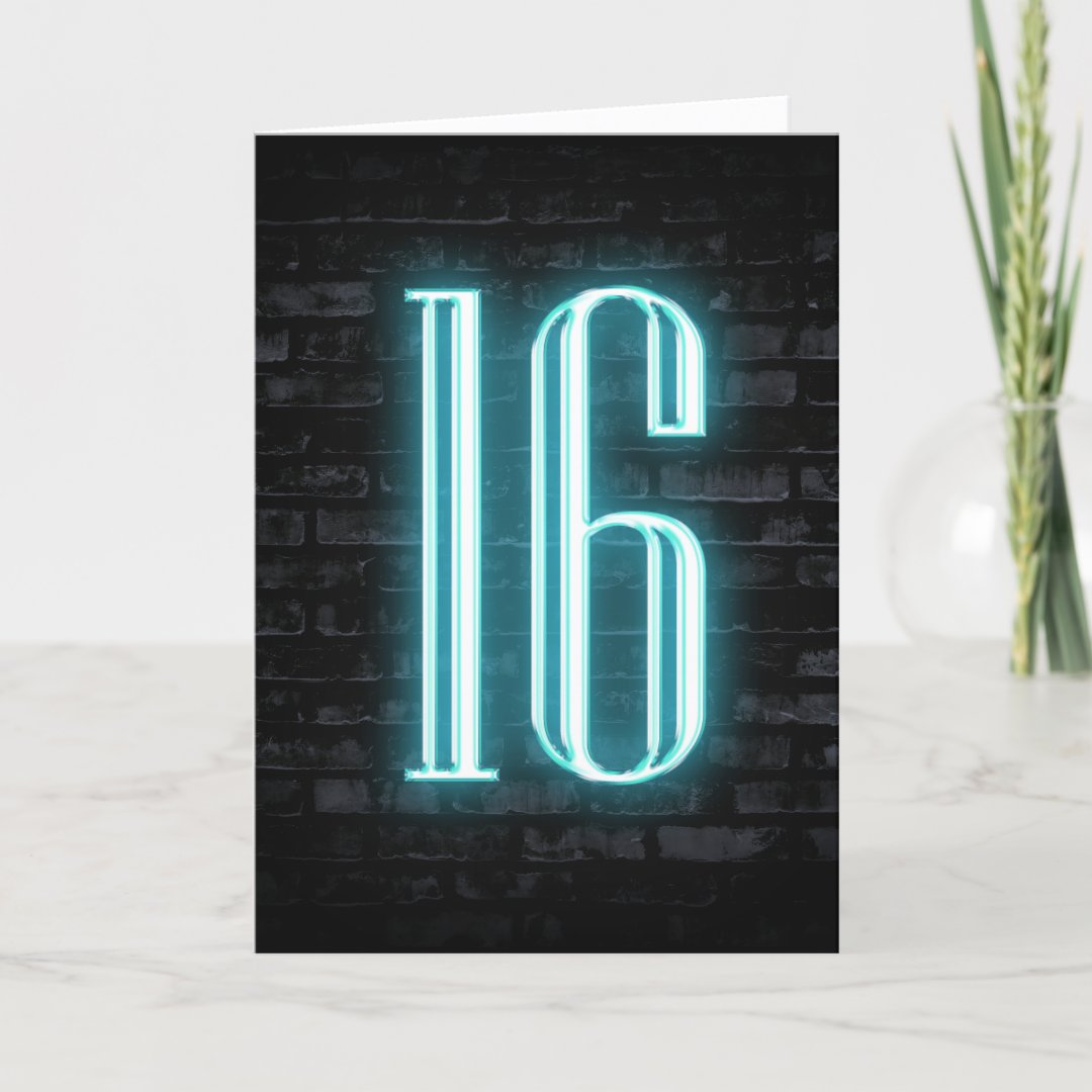 16th Birthday Neon Sign on Brick Card | Zazzle