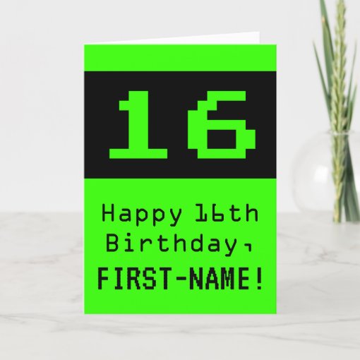16th Birthday: Nerdy / Geeky Style "16" and Name Card | Zazzle
