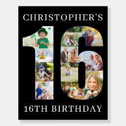 16th Birthday Number 16 Photo Collage Personalized Foam Board | Zazzle