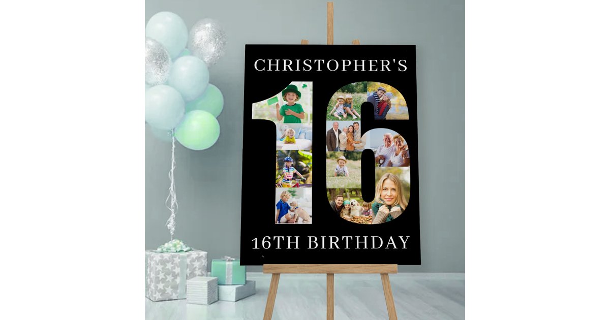 16th Birthday Number 16 Photo Collage Personalized Foam Board | Zazzle