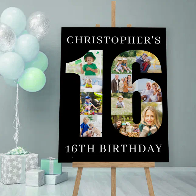 16th Birthday Number 16 Photo Collage Personalized Foam Board | Zazzle
