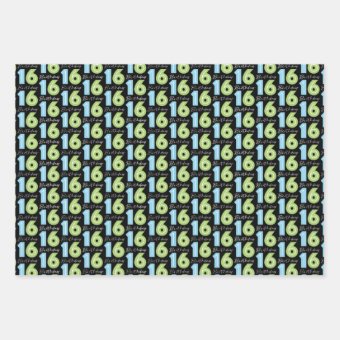 16th Birthday Numbers Green Blue Wrapping Paper Sheets | Zazzle