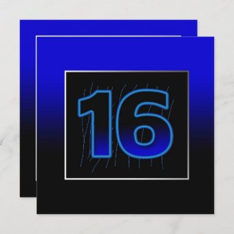 16th Birthday Party Invitation - Blue/Black | Zazzle