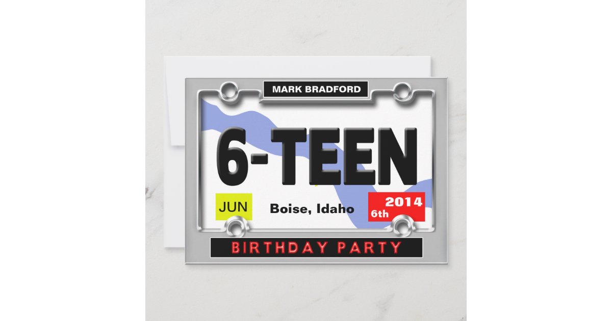 16th BIRTHDAY PARTY INVITATION - LICENSE PLATE | Zazzle