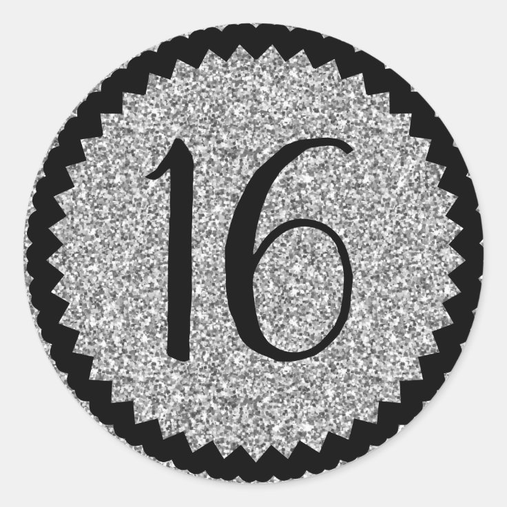 16th Birthday Party Silver Glitter Classic Classic Round Sticker | Zazzle