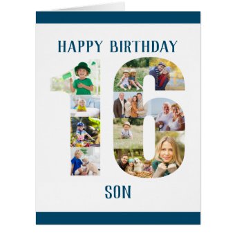 16th Birthday Son Number 16 Photo Collage Big Card | Zazzle
