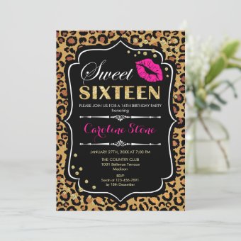 16th Birthday - Sweet Sixteen Leopard Print Pink Invitation | Zazzle
