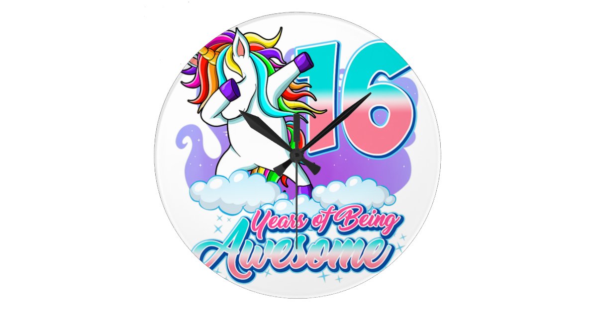 16th Birthday Unicorn Dabbing 16 Year Old Gift Gir Large Clock Zazzle 16th-birthday-unicorn-dabbing-16-year-old-gift-gir-large-clock-zazzle