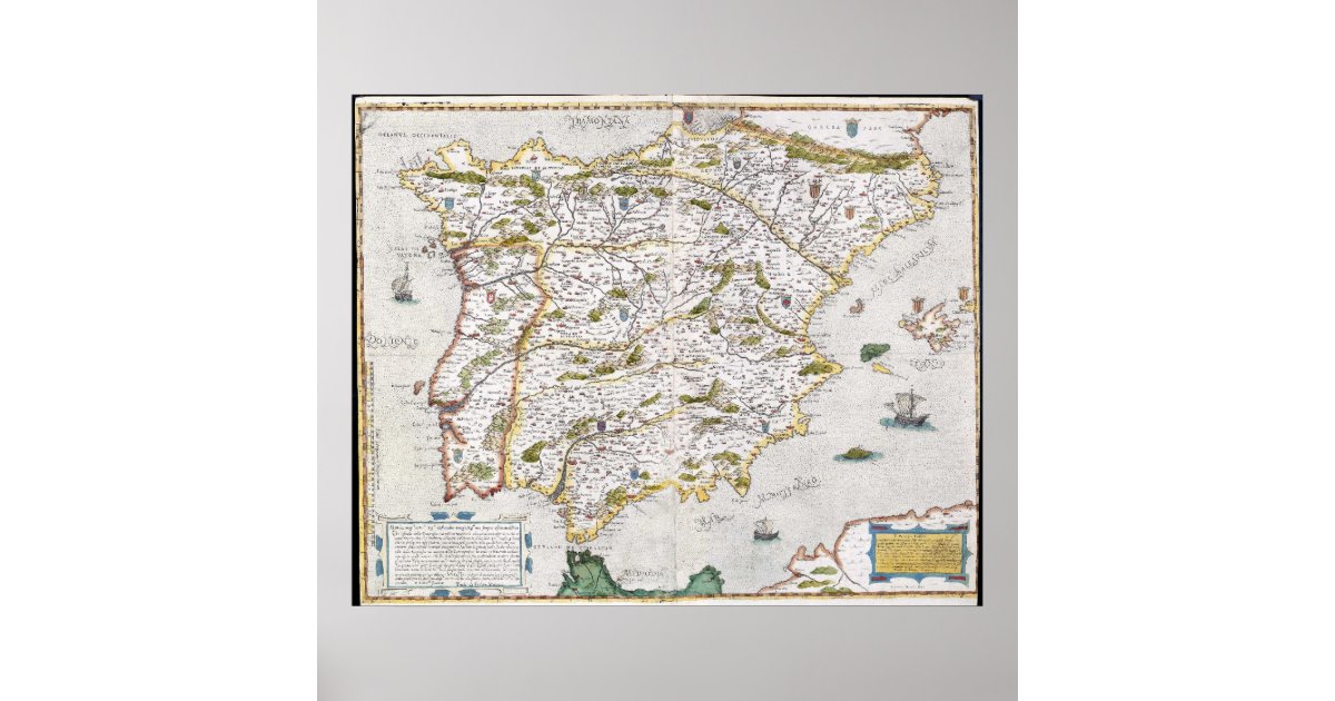 16th Century Map of Iberia Poster | Zazzle