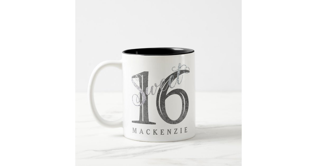 16th Charcoal Gray | Sweet 16 Silver Glitter | Two-Tone Coffee Mug | Zazzle