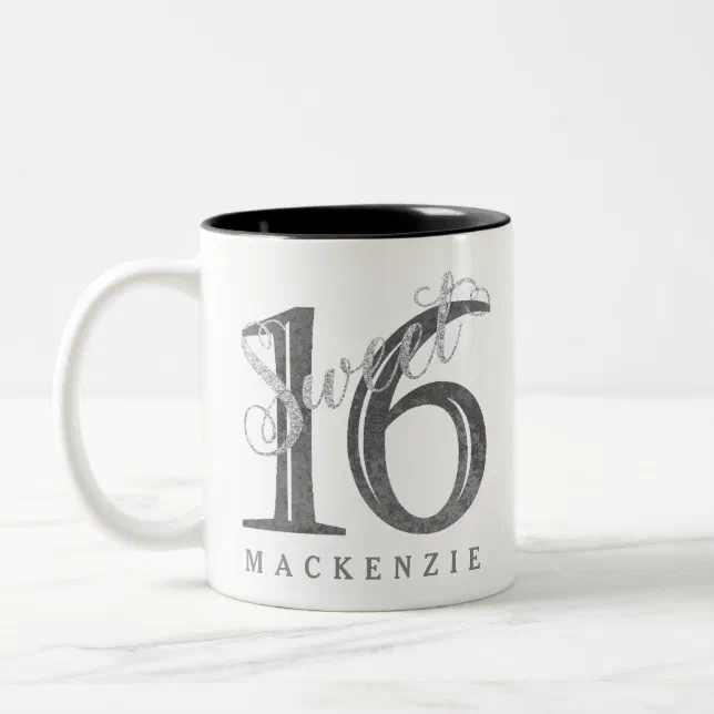 16th Charcoal Gray | Sweet 16 Silver Glitter | Two-Tone Coffee Mug | Zazzle