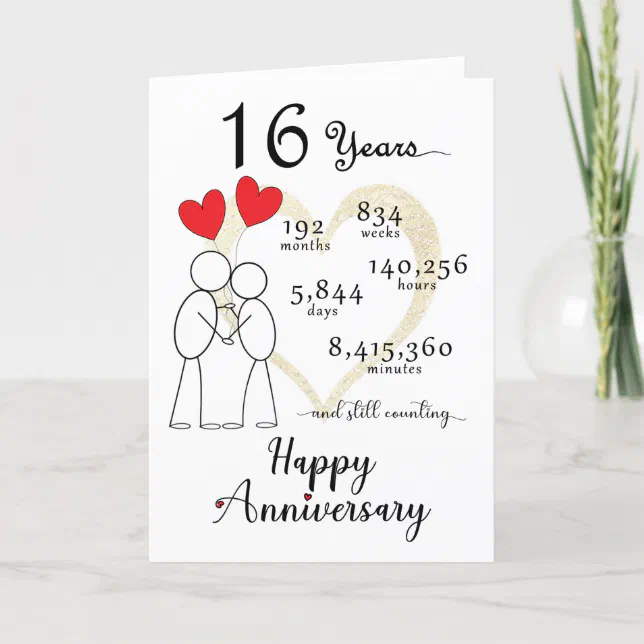 16th Wedding Anniversary Card with heart balloons | Zazzle