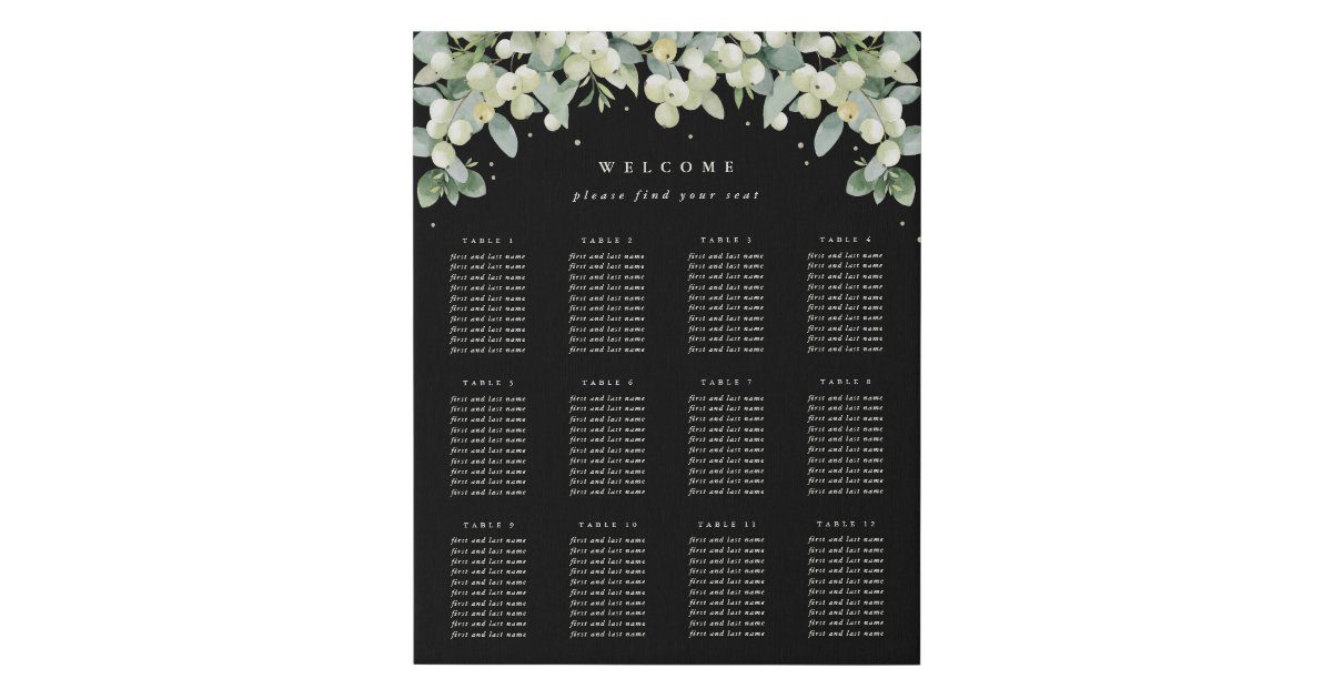 16x20" 12 Tables of 10 Seating Chart Faux Canvas Print | Zazzle