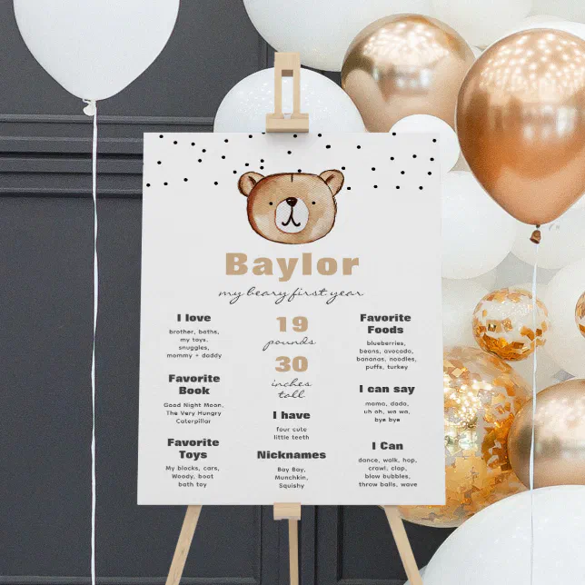 16x20 Bear Milestone Poster | Bear Birthday Sign | Zazzle