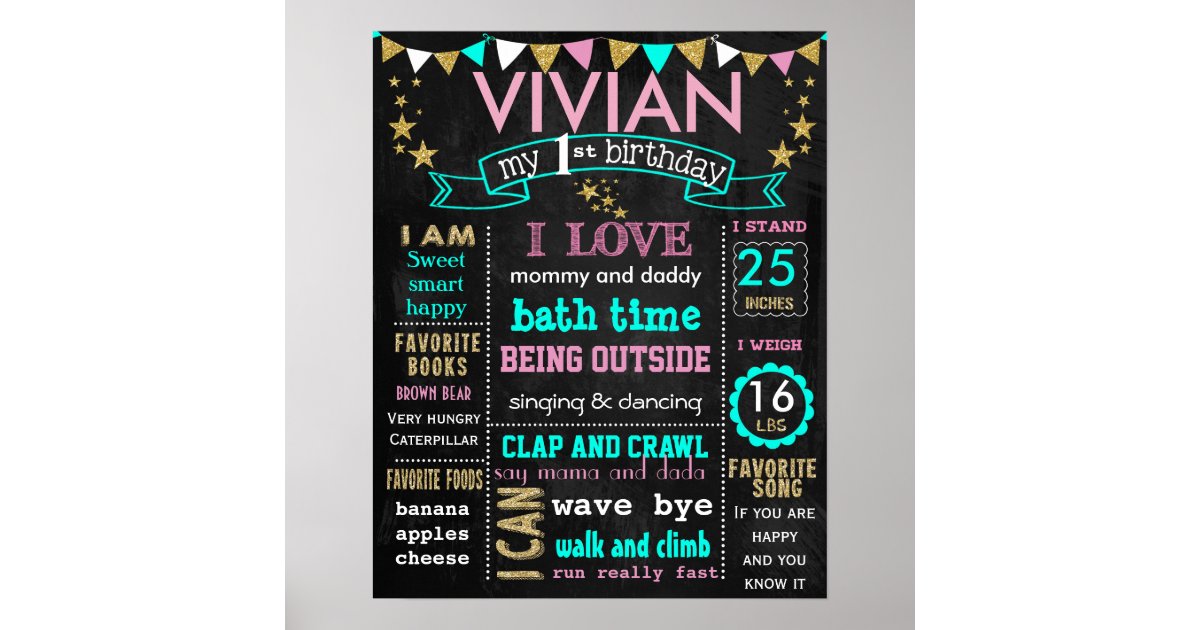 16x20" Birthday chalkboard sign personalized | Zazzle